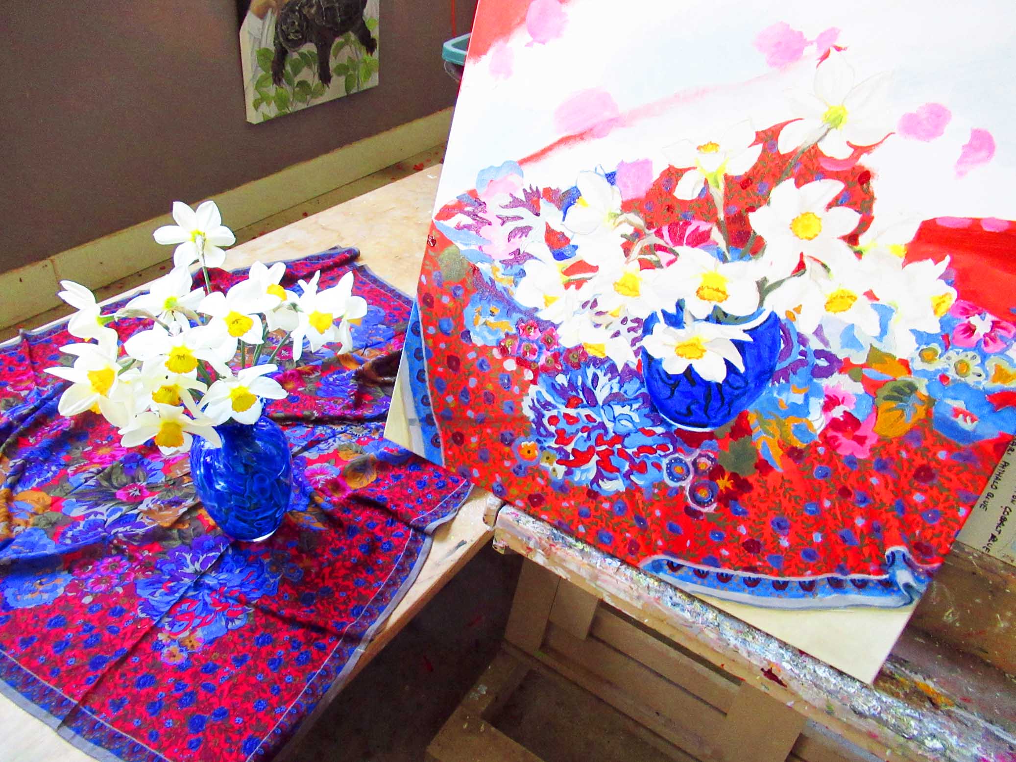 Day 2: Daffodils on a Crazy-Maker Scarf – Margie Guyot Art